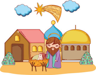 Christmas nativity scene cartoon Royalty Free Vector Image