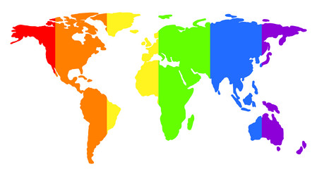 Watercolor rainbow flat simplified earth map Vector Image