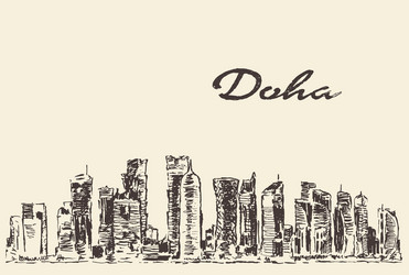 Doha simple monochrome stylish skyline Royalty Free Vector