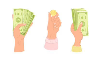 Hand holding green dollar banknote or paper money Vector Image