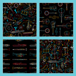 Musical instruments hand drawn outline seamless Vector Image