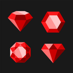 Red crystals and gemstones icons set on white Vector Image