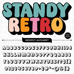Groovy retro vintage display bold font alphabet Vector Image