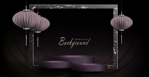 Dark postcard with a round frame lanterns Vector Image