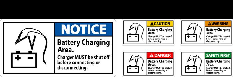 Danger sign battery charging area charger must Vector Image