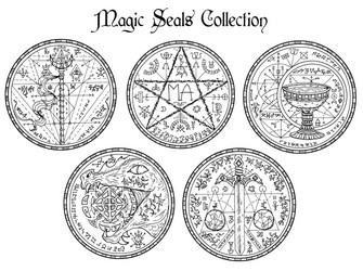 Design set with magic letters pentacle ru Vector Image