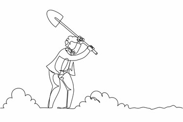 Single one line drawing businessman digging Vector Image