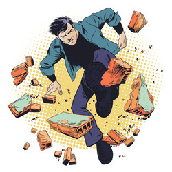 Businessman breaks through wall man breaking Vector Image