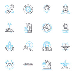 Pilot linear icons set aviator cockpit flight Vector Image