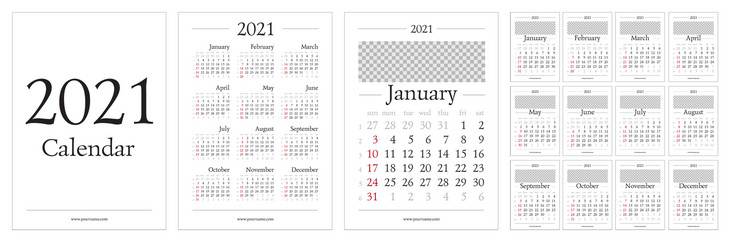 Classic gregorian calendar for 2021 year a4 pages Vector Image