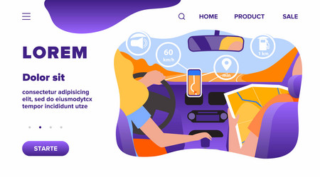 Driver and passenger navigating on road within map