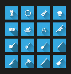 Kitchen and cooking long shadow icon set Vector Image