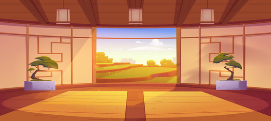 Japanese dojo interior at sunset Royalty Free Vector Image