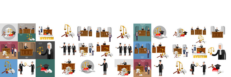 Law horizontal banner set with judicial system Vector Image