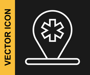 Black line medical map pointer with cross hospital