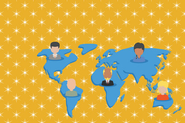 Collage multiethnic people on world map Royalty Free Vector