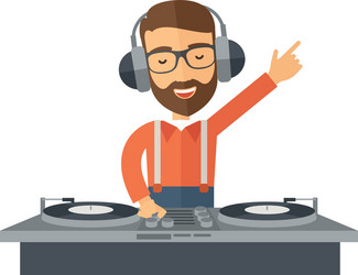 Dj on vinyl turntables concert music performance Vector Image