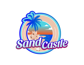 Coast line sand castle emblem logo design template