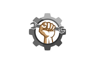 Creative mechanic gear hand wrench logo design Vector Image