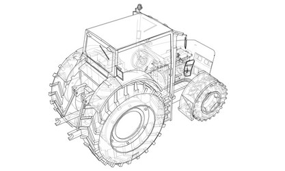 Wire-frame tractor isolated on white background Vector Image