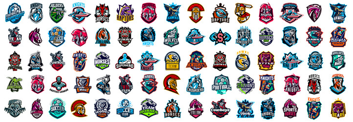 Mega set of sports logos and mascot emblems Vector Image