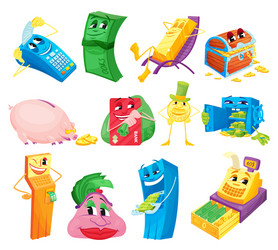 Smiling cartoon cash register with money Vector Image