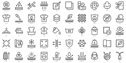 Set of fabric features icons line art style Vector Image