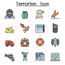 Terrorism color line icon set Royalty Free Vector Image