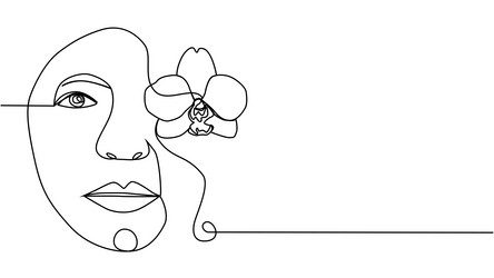 Woman face with flowers one line drawing half Vector Image