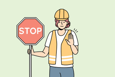 Woman in uniform show stop sign Royalty Free Vector Image