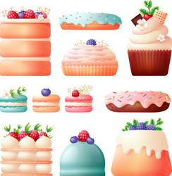 Flat set of various sweet desserts Royalty Free Vector Image