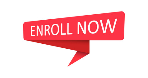 Enroll now banner pointer sticker label or speech Vector Image
