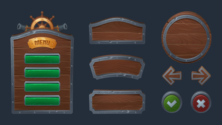 Wood jungle ui game sign board cartoon Royalty Free Vector