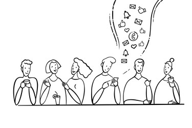 Hand drawn sketch modern life with smartphones Vector Image