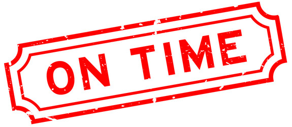 Grunge black on time word rubber seal stamp Vector Image