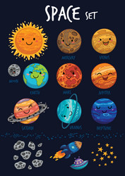 Cute funny happy mars and earth planet rocket Vector Image