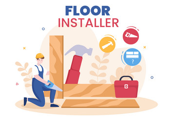 Floor installation cartoon with repairman laying Vector Image