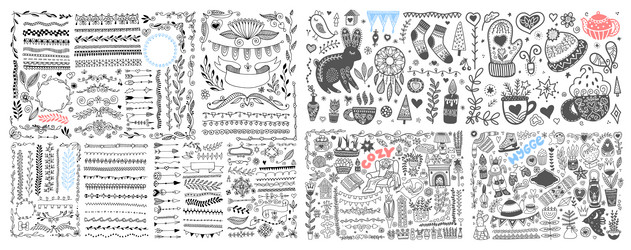 Sketch drawing cozy hygge scandinavian set doodle Vector Image