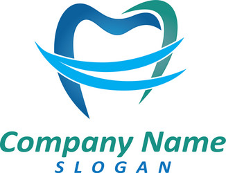 Dental clinic logo with a blue tooth and curved Vector Image