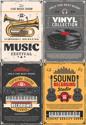 Music studio production labels musical Royalty Free Vector