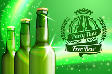 Banner for beer advertisement with three realistic