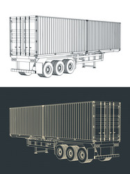 3 axle lowbed trailer drawings Royalty Free Vector Image