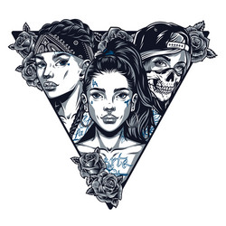 Chicano tattoo monochrome concept Royalty Free Vector Image
