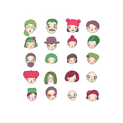 Different faces hand drawing isolated objects Vector Image