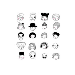 Different faces hand drawing isolated objects Vector Image