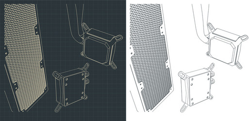 Liquid cooling system isometric blueprints Vector Image