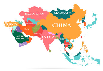 Colorful asia map with names Royalty Free Vector Image