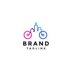 Simple city line bike logo design Royalty Free Vector Image