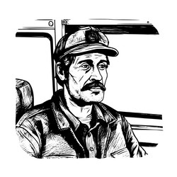 Bus driver drawing isolated hand drawn engraved Vector Image