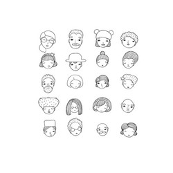Different faces hand drawing isolated objects Vector Image
